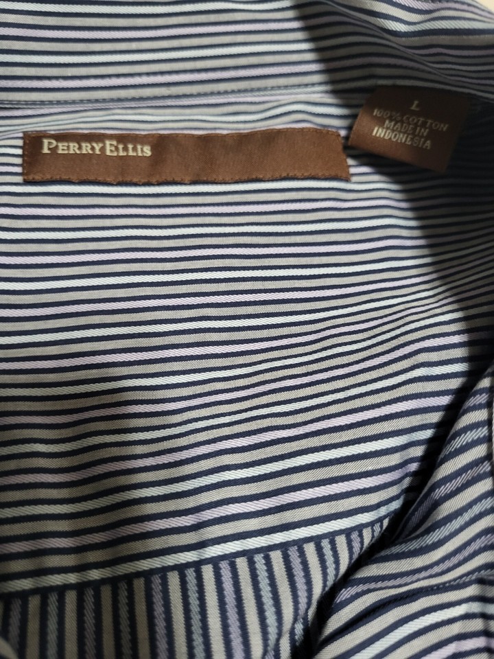 Perry Eliis Large Cotton Dress Shirt Longsleeve Blue Purple Light Blue ...