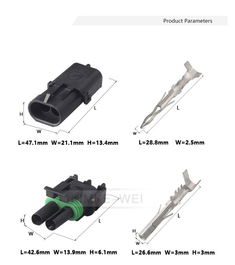 2 Pin/Way Male & Female Delphi Weather Pack WeatherPack Plug Connector ...