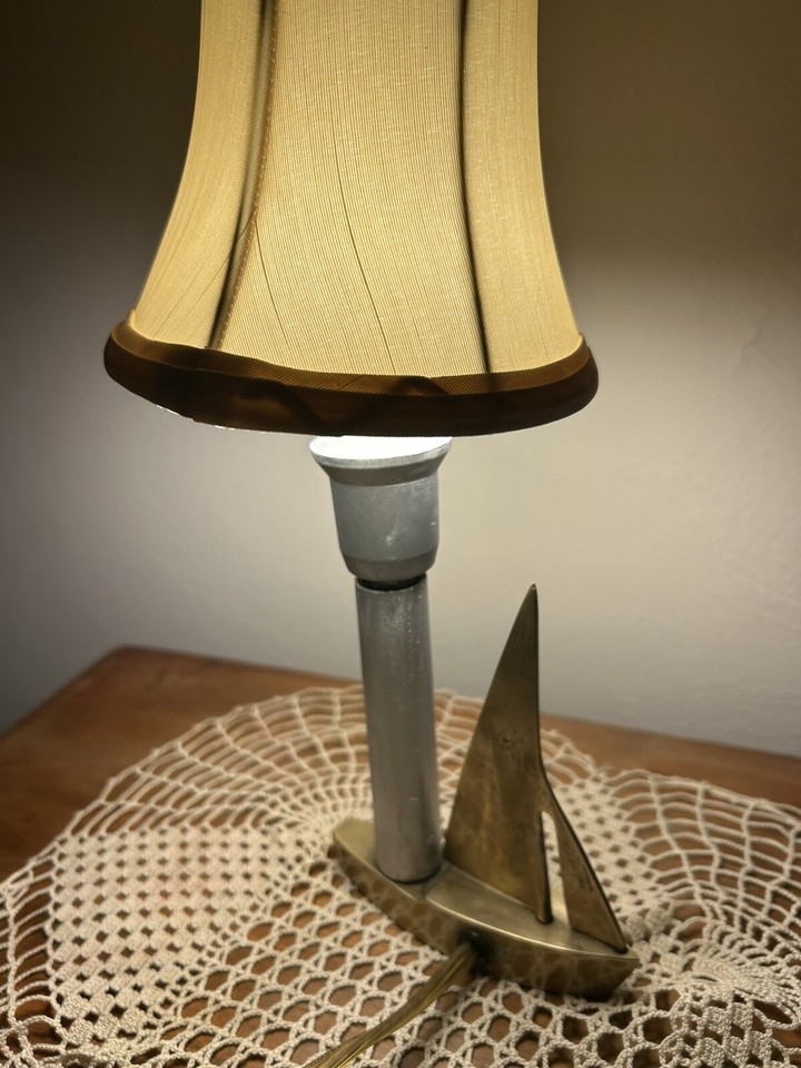 SOLID BRASS SAILBOAT LAMP art deco ANTIQUE w/ SHADE 70 YEARS OLD | eBay
