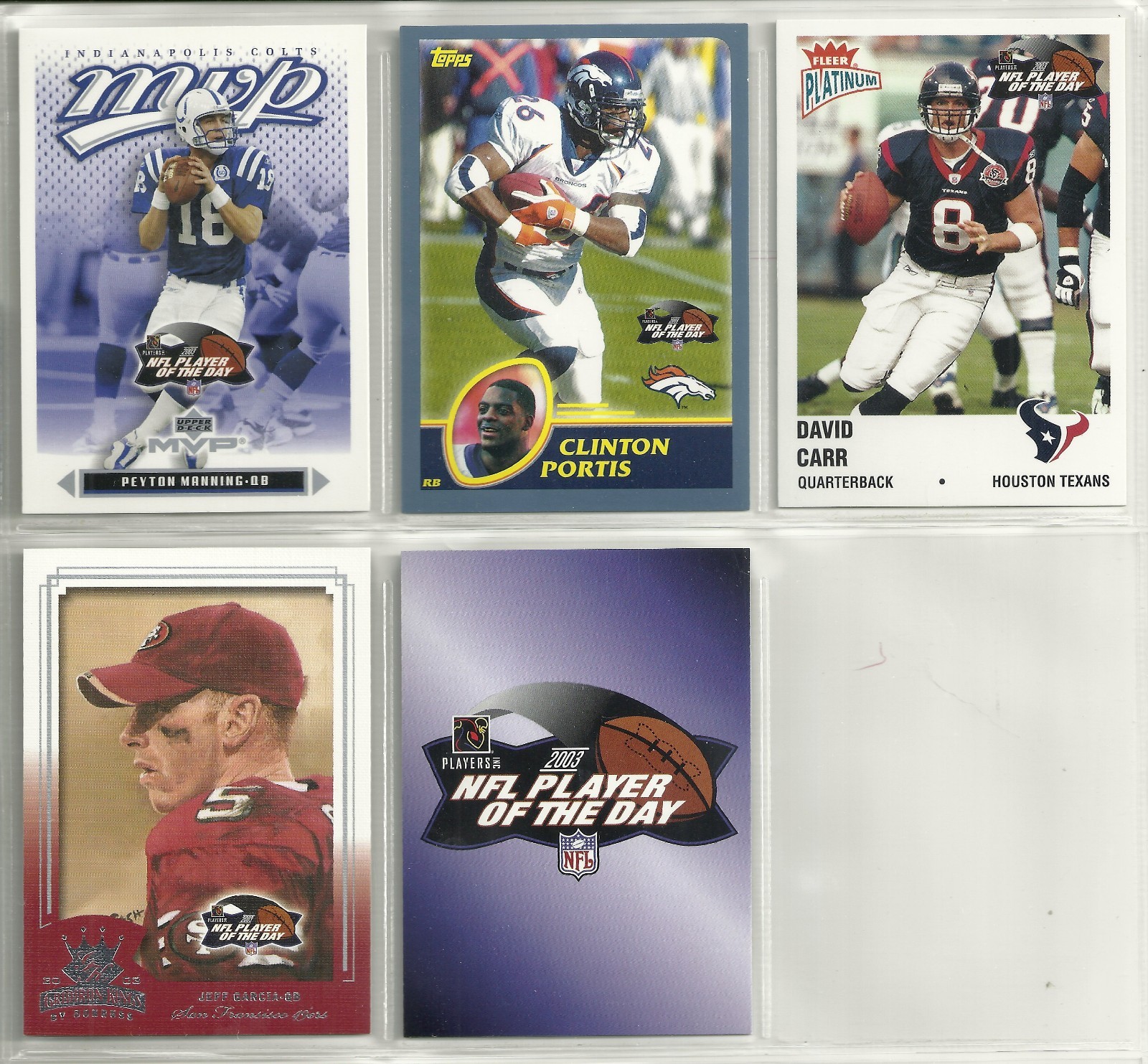 2003 NFL Player of the Day 5-card Football Set Peyton Manning Jeff ...