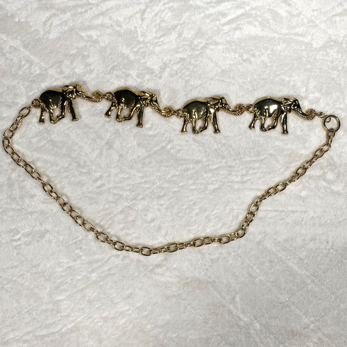 Elephants With Tusks Up Chain Link Belt Good Luck Gold Tone Adjustable ...