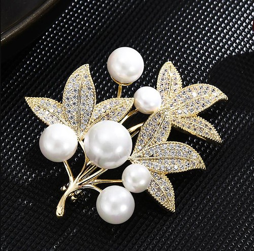 Fashion Pearl Leaf Brooch For Women Clothing Coat Jewelry Party ...