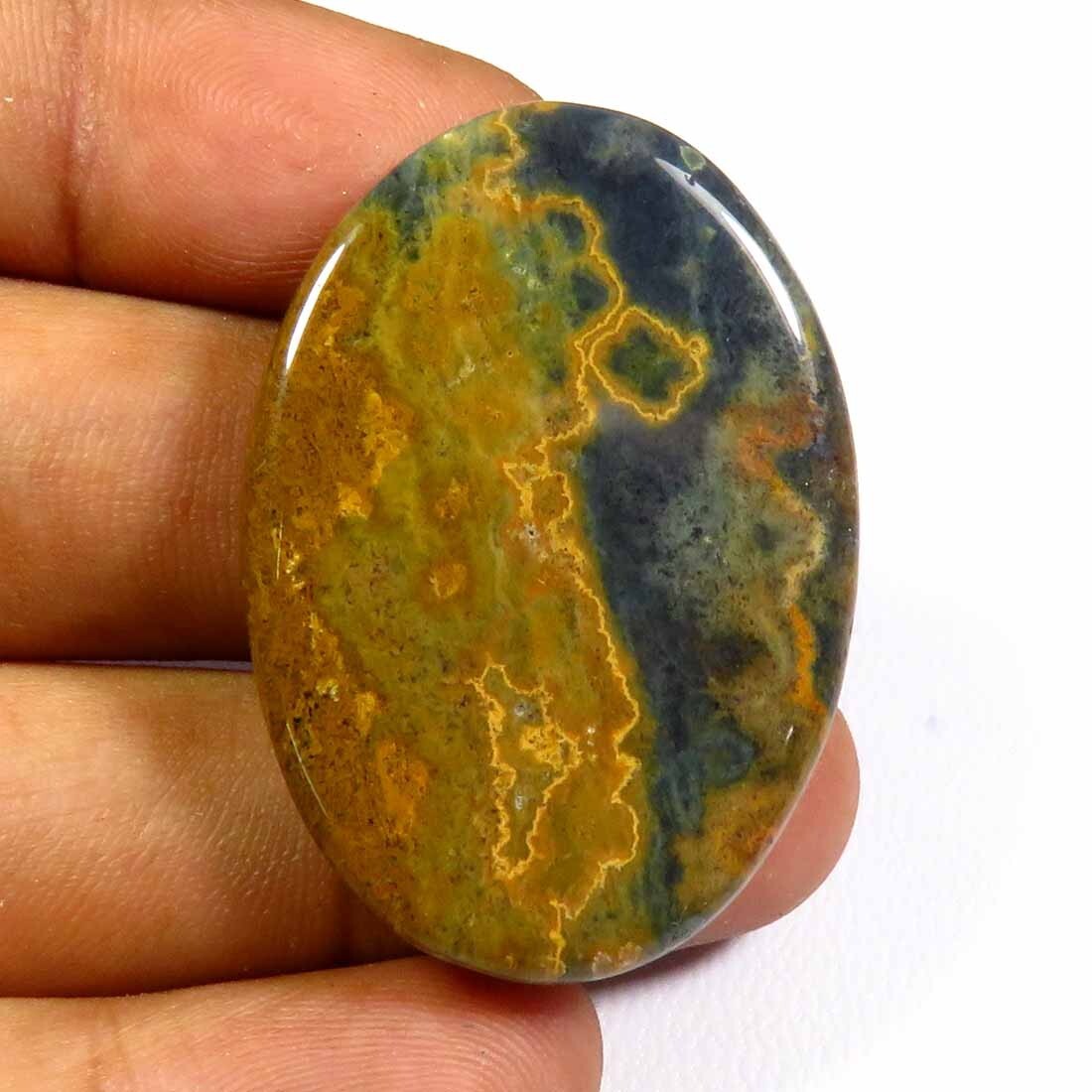 Natural Ocean Jasper Gemstone 37x26mm Smooth Oval Polished Ocean Cabochon OC-210 - Picture 9 of 9