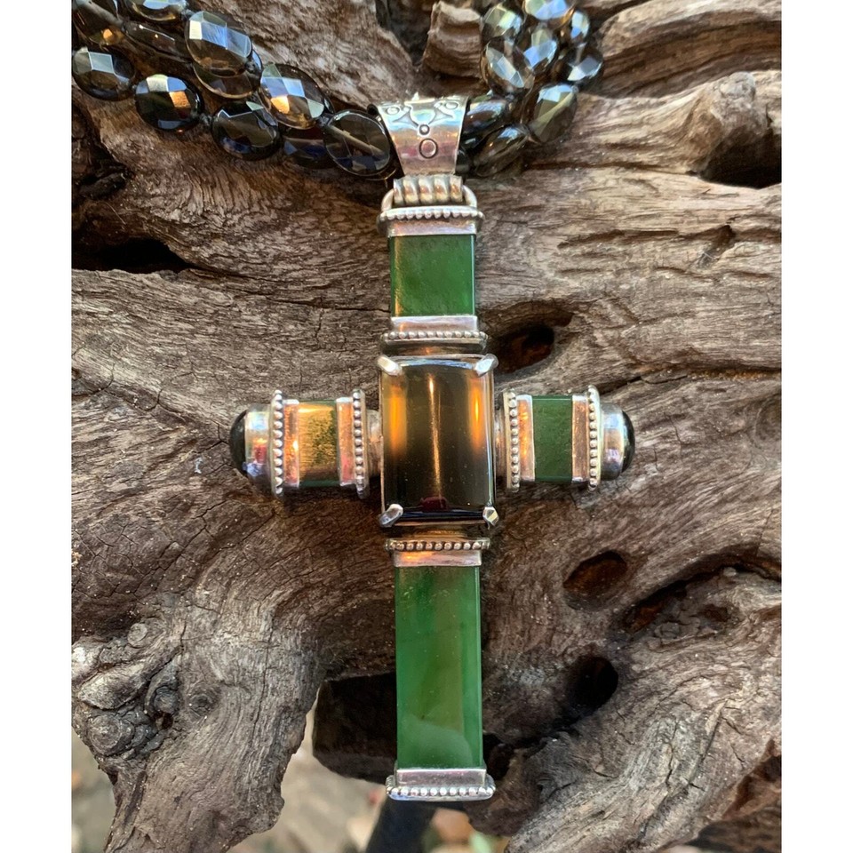 Navajo Artist D. Troutman SS Multi Stone Cross Pendant with Necklace ...