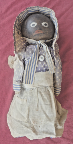 Antique Folk Art Sad Face African Black Americana Gord Head Cloth Body ...