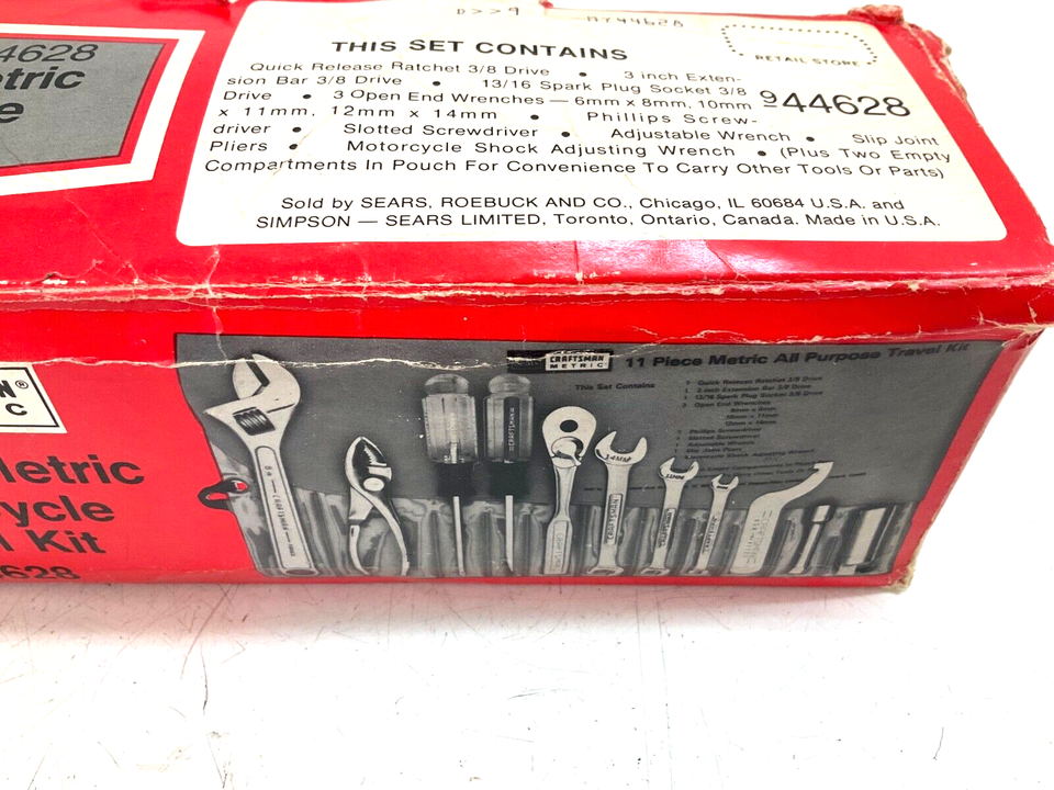 NOS! VINTAGE CRAFTSMAN TOOLS 11-pc. METRIC CAR & CYCLE TOOL KIT 44628 ...
