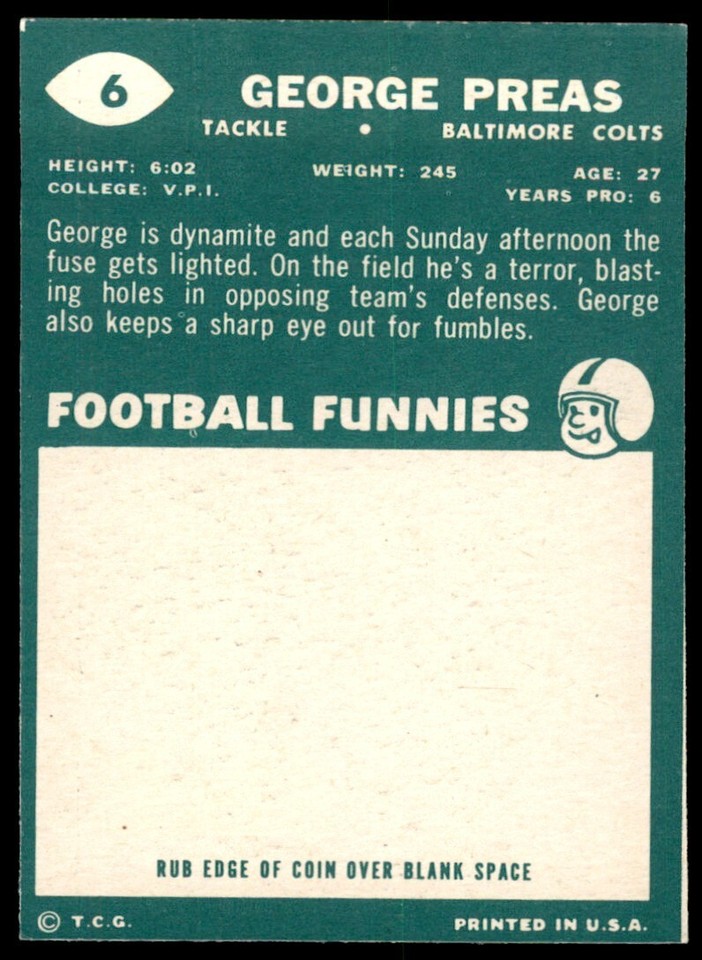 1960 Topps #6 George Preas EX/NM **PEL57** | eBay