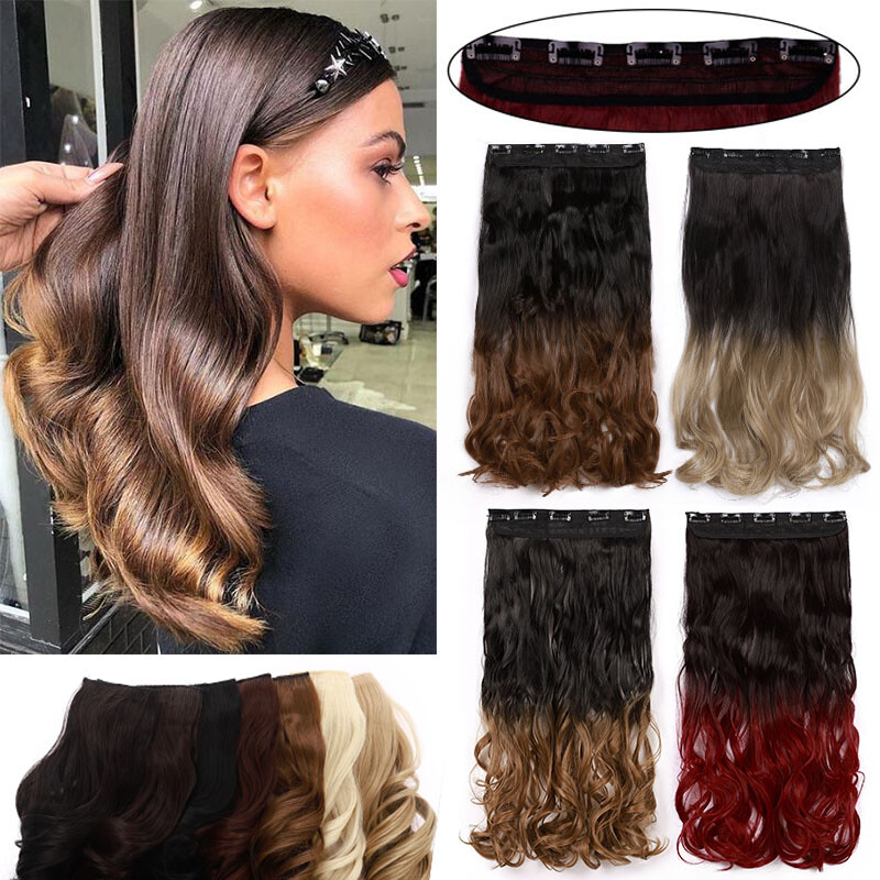 One Piece Clip in Half Full Head Hair Extensions Look Like Human Heat ...