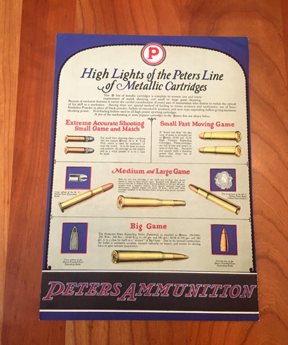 ORIGINAL PETERS AMMUNITION ADVERTISING PRINT HIGH VELOCITY SHELLS 8 1/2 ...
