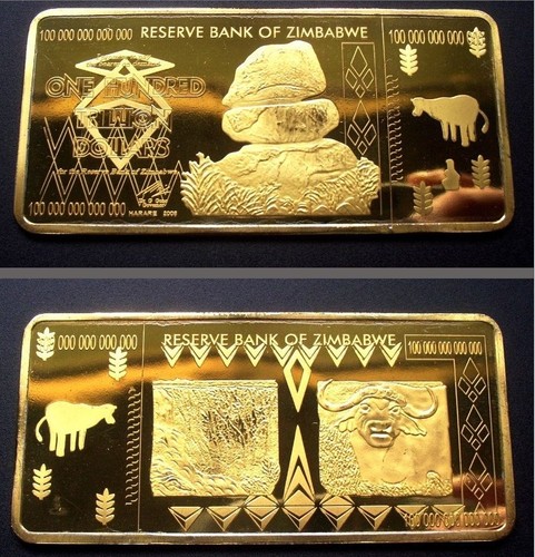 Zimbabwe 24K Pure Gold Plated Bullion Bar Ingot 100 Trillions Dollars ...