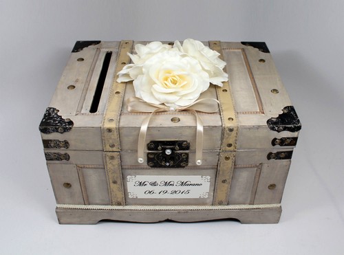 With Cards Slot Wooden Wedding Card Box Trunk. Vintage Shabby Chic ...