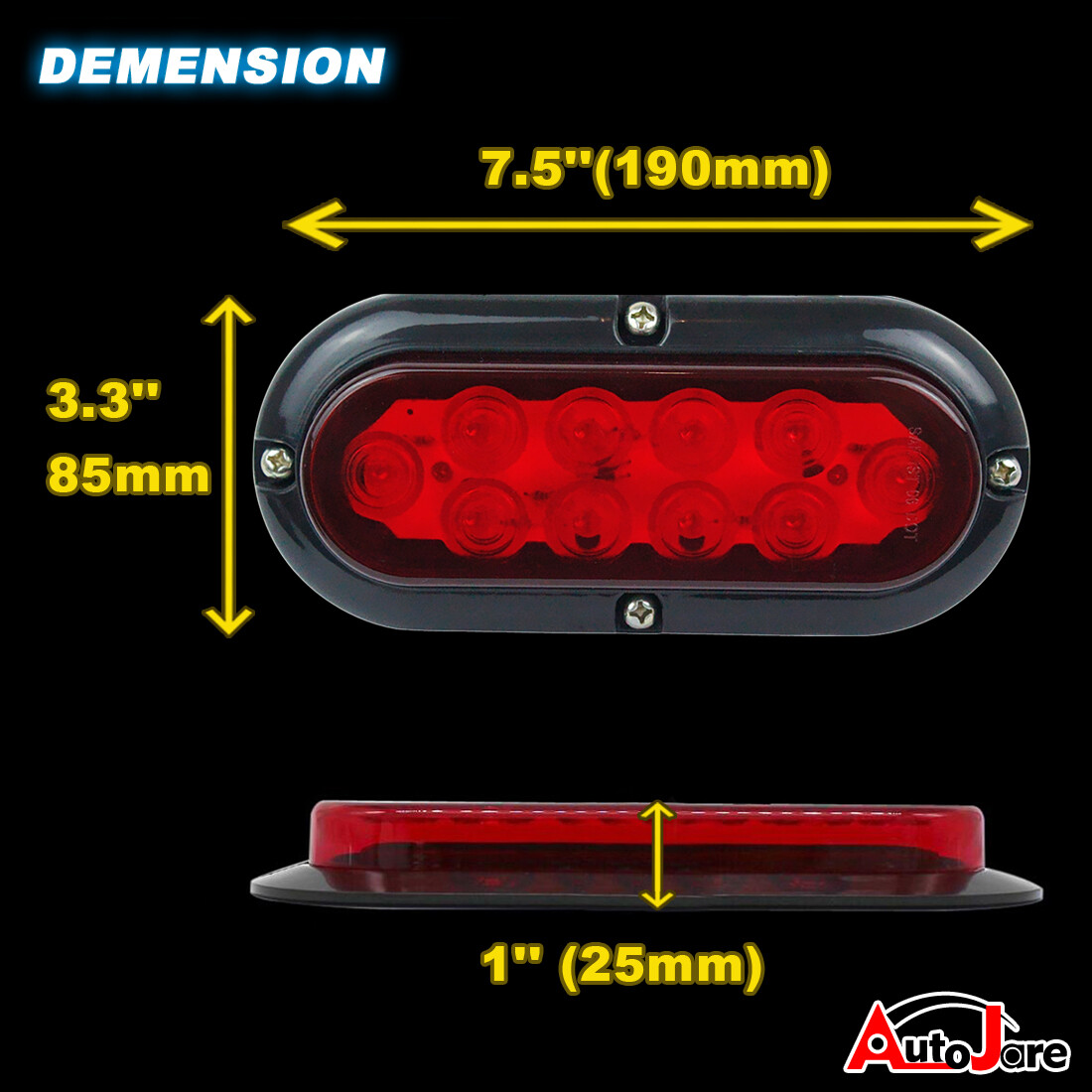 2X 10 LED 6" Red Oval Flush Mount Brake Lights Stop Tail Light Car ...