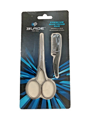 NEW BLADE PREMIUM MUSTACHE DUO- GROOM & TRIM SCISSORS WITH COMB | eBay