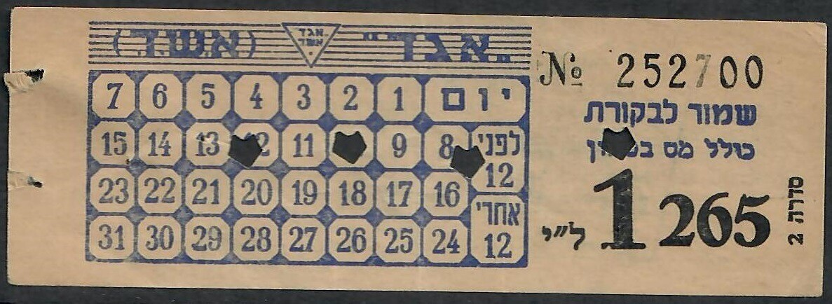 Judaica Israel Old Bus Ticket Egged Eshed 1.265 Li. | eBay