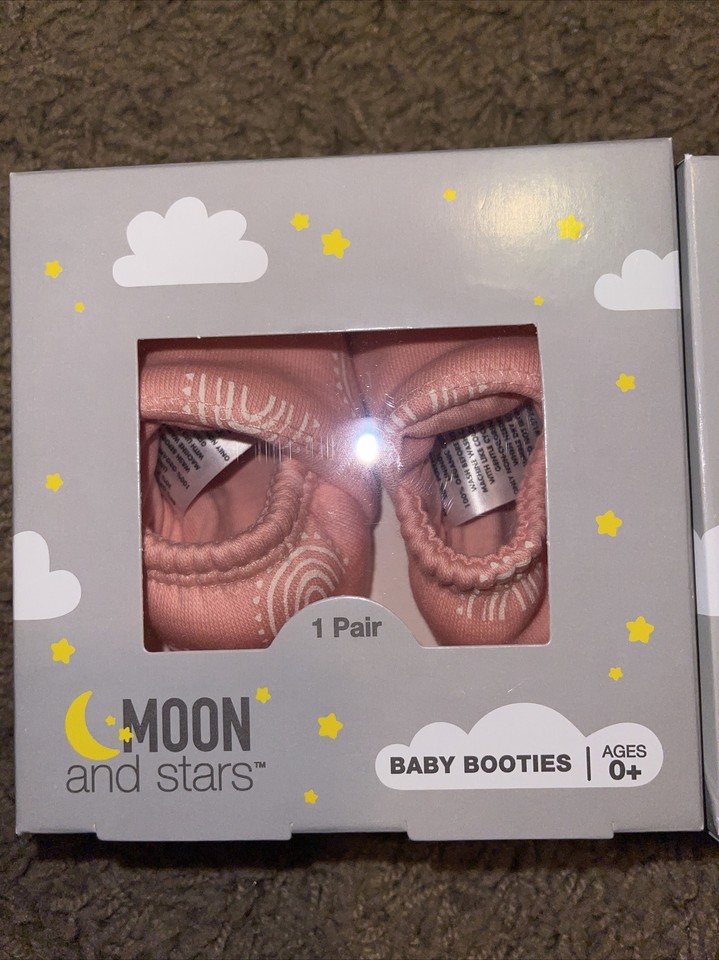2 Moon and Stars Rainbow Baby Booties 0+ Pink in Gift Box | eBay