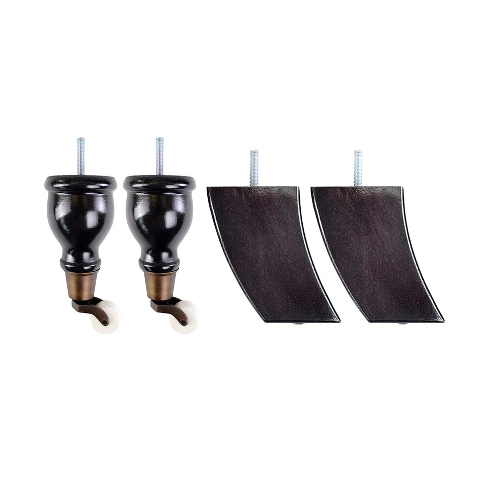 4 Wooden Legs with castors for sofa chair footstool replacement castor ...