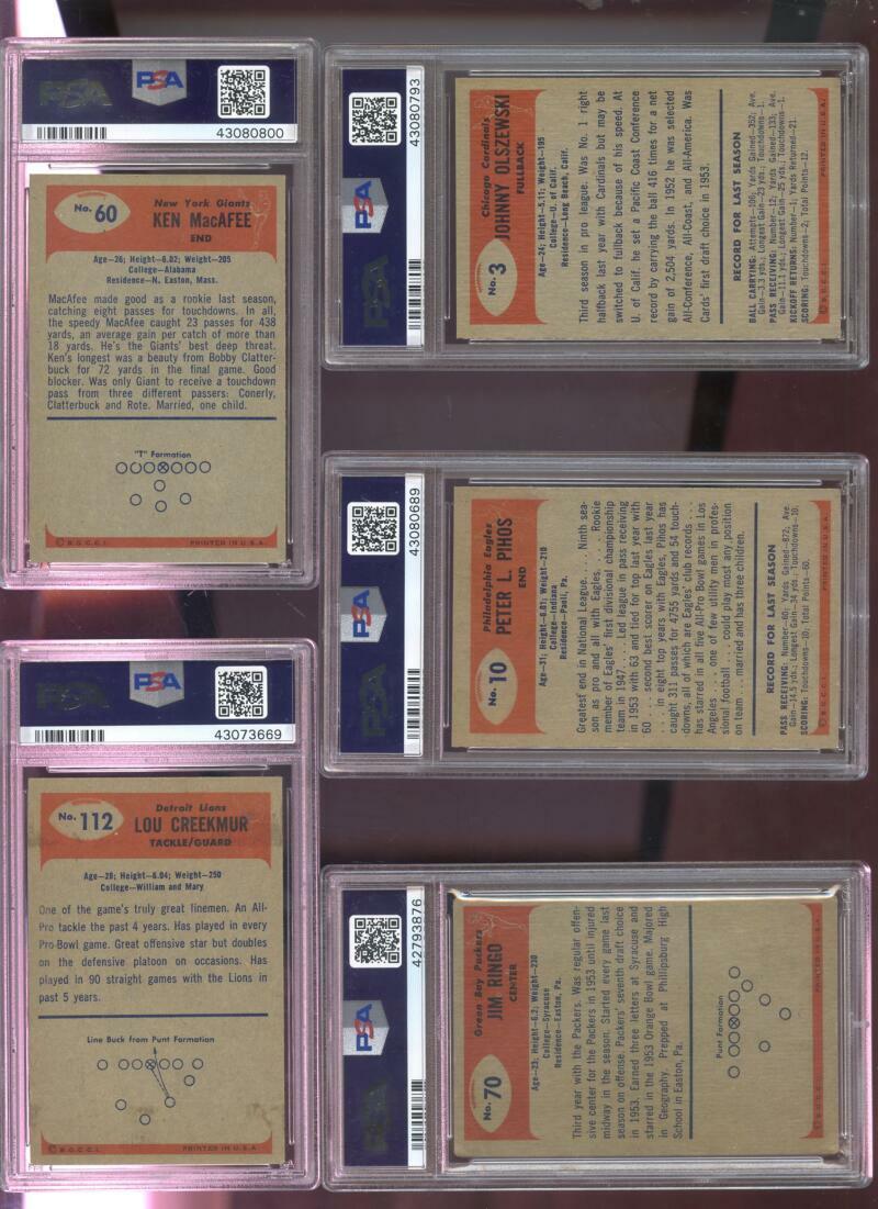 1955 Bowman #70 Jim Ringo ROOKIE RC Packers PSA AUTH ALT Graded ...