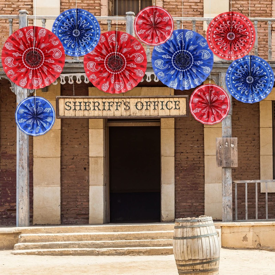 Outus Bandana Hanging Paper Fans Decorations Wild West Paper Fans ...