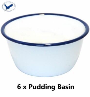 6 X Falcon Enamel Pudding Basin Traditional White 12cm Camping Caravan ...