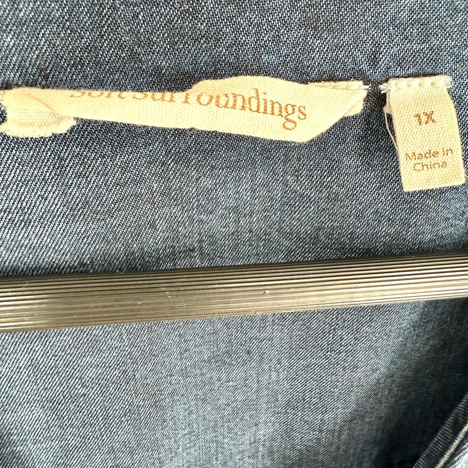 Soft Surroundings Plus Size 1X Denim Long Sleeve Blouse Shirt Top Cute ...