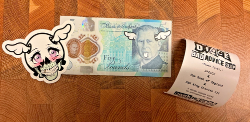 DFace 2 Colour Silver Screen-print King Charles £5 Note Cash Is King ...