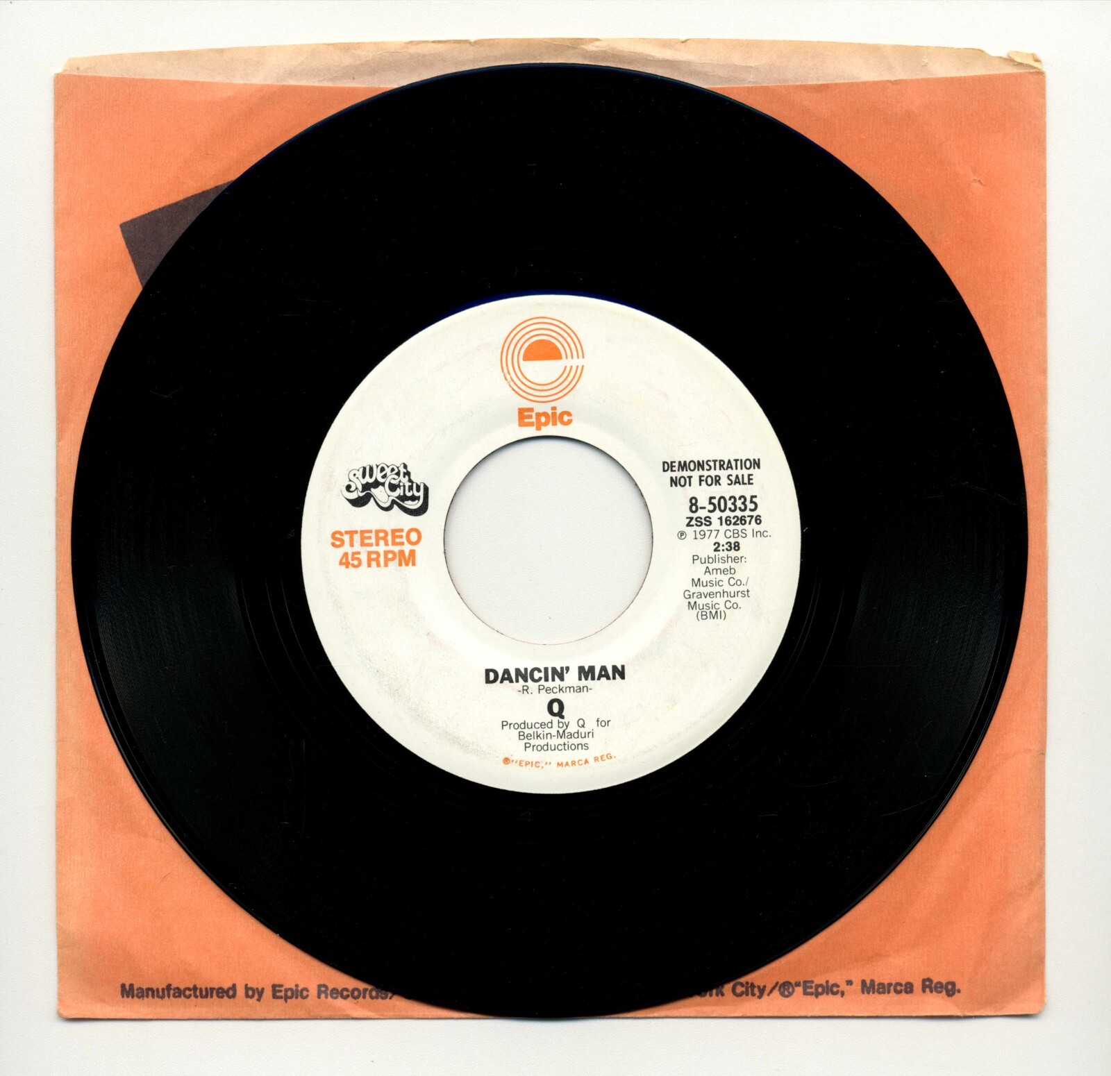 Q - DANCIN' MAN / PROMO 7" 45 RPM VINYL SINGLE / 1977 EPIC/SWEET CITY 8 ...