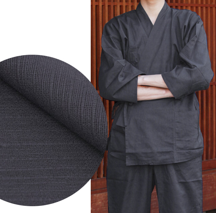 Japanese SAMUE Men's Traditional Work Wear Kimono Tsumugi Set Gray from ...