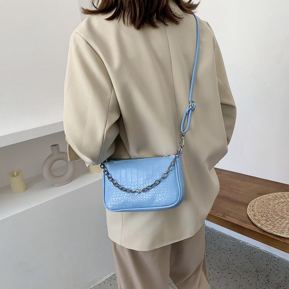 Women Stone Pattern Shoulder Bags PU Leather Chain Purse Handbag (Blue ...