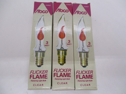 3 Abco Flicker Flame Clear Light Bulbs - Candelabra Base - NOS | eBay