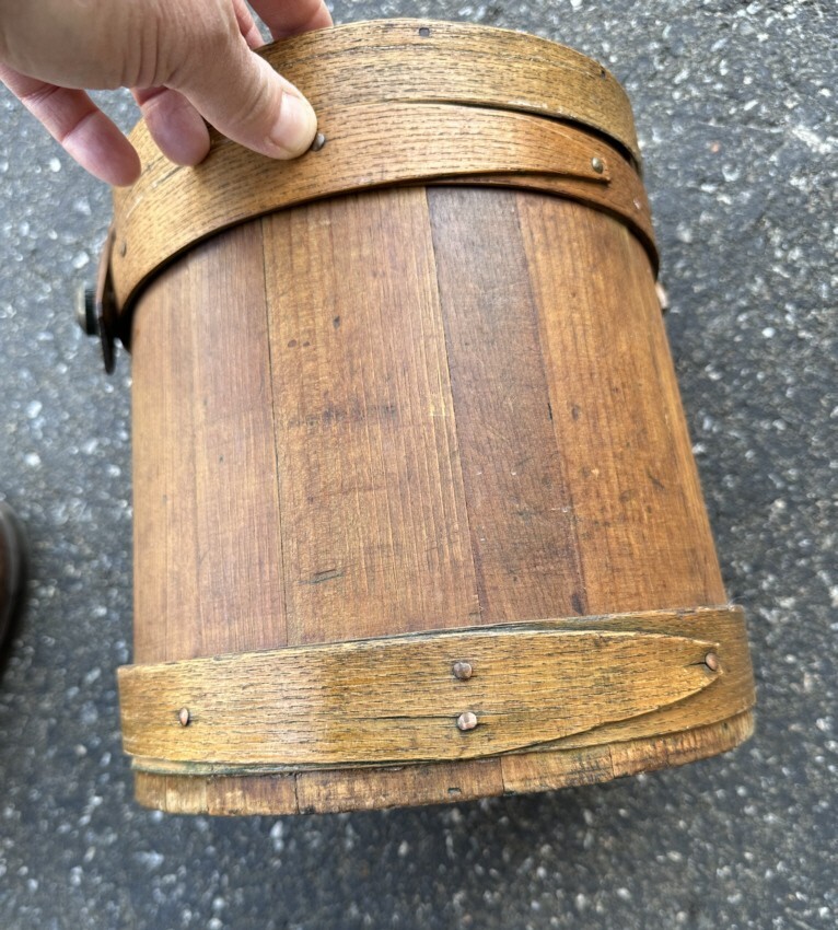 Antique country firkin or storage container Pine w oak banding and ...