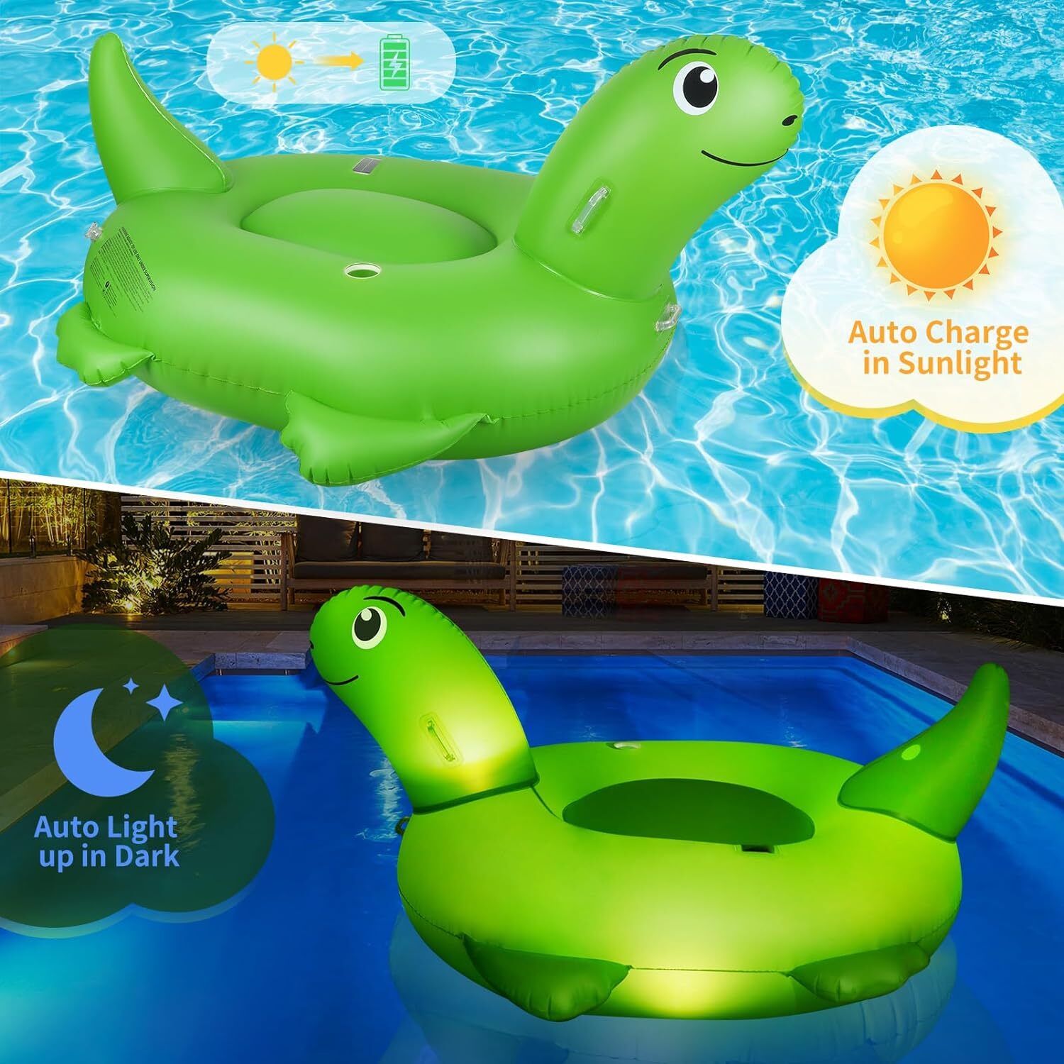 Inflatable Pool Floats Adult with Lights, Big Solar Pool Floats for ...