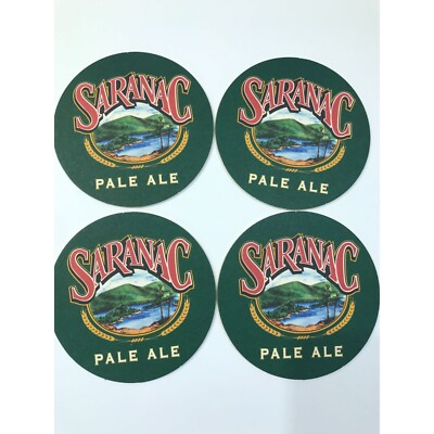 Vintage Saranac Pale Ale beer coaster set, round green set of 4 lager ...
