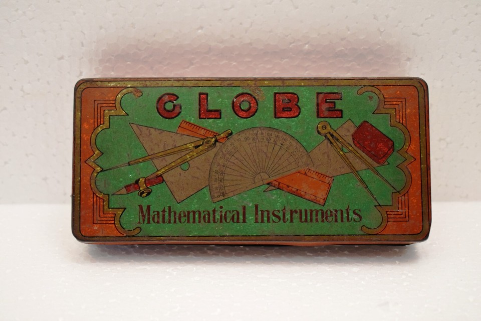 Vintage Globe Mathematical Instruments Tin Box Set with Compass Ruler ...