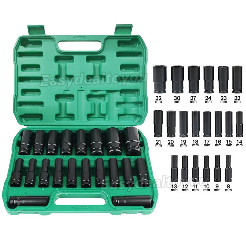 10/20Pcs 8-32Mm 1/2 inch Drive Deep Impact Socket Set Heavy Metric ...
