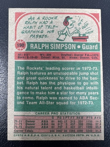 Ralph Simpson 1973-74 Topps #190 NBA Basketball Auto Signed Autograph ...