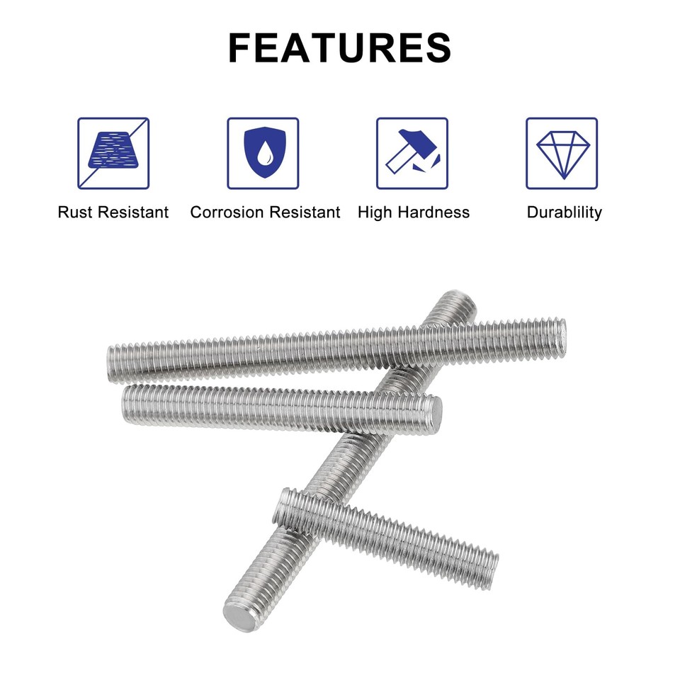 uxcell M6 x 140mm 304 Stainless Steel Fully Male Threaded Rod Bar x ...