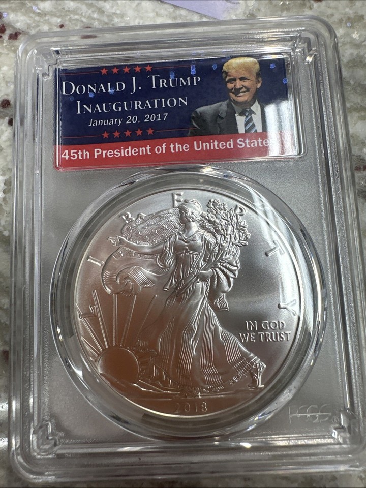 2017 W SILVER EAGLE PCGS SP70 FIRST DAY ISSUE FDI DONALD TRUMP LABEL | eBay