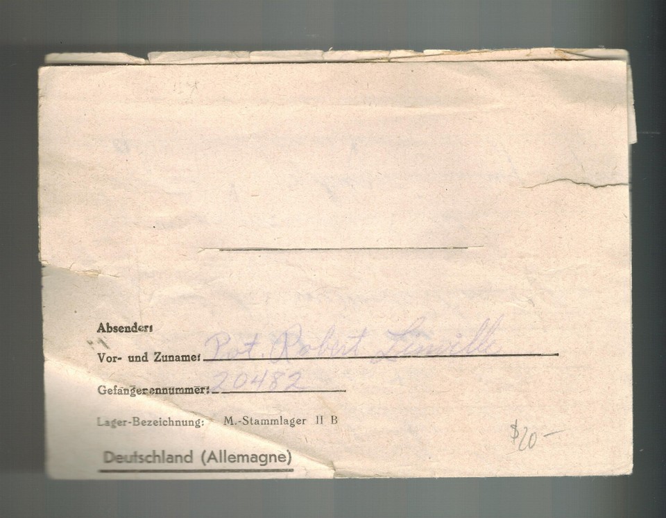 1944 Stalag 2B Germany POW Camp Airmail Cover Prisoner of War Lafayette ...