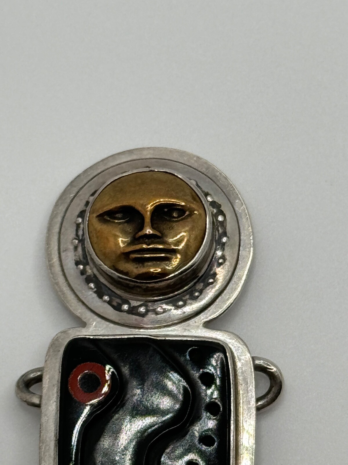 Tabra Sterling Silver Bronze Moon Face Connector Char… - Gem