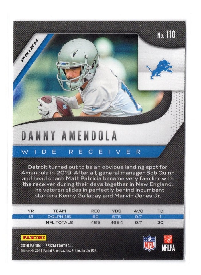 Football Card - 2019 Danny Amendola 110 Silver Prizm - Detroit Lions ...