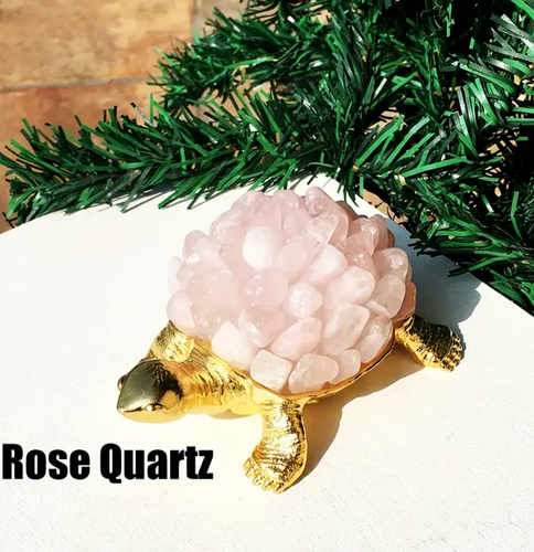 Tortoise Natural Rose Quartz Turtle Handcrafted Pink Gemstone Golden ...