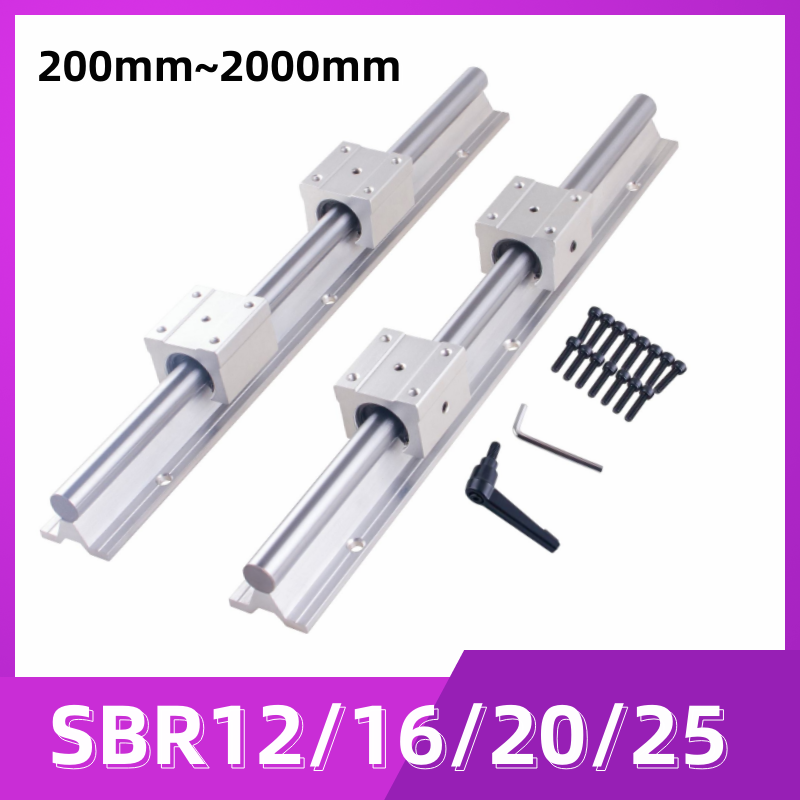 2X SBR12/16/20/25 Linear Rail 200mm~4000mm+4X SBR12/16/20/25UU Bearing ...