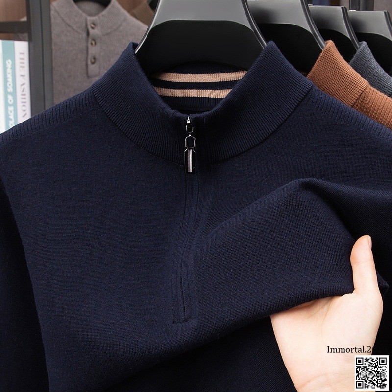 Men 100% Wool Warm Half-Zip Turtleneck Sweater Long Sleeve Pullover ...