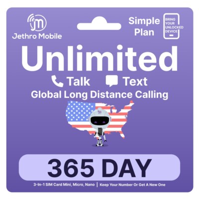 $6.25/Mo Jethro Mobile Sim Card Basic 12 Month Plan - Unlimited Talk ...