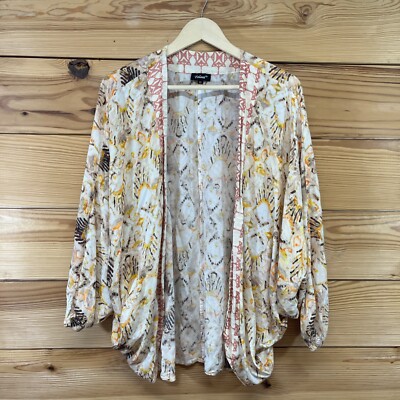 Tolani Shirt 0S Open Front Kimono Cover Beige Pink Yellow Boho Modal ...