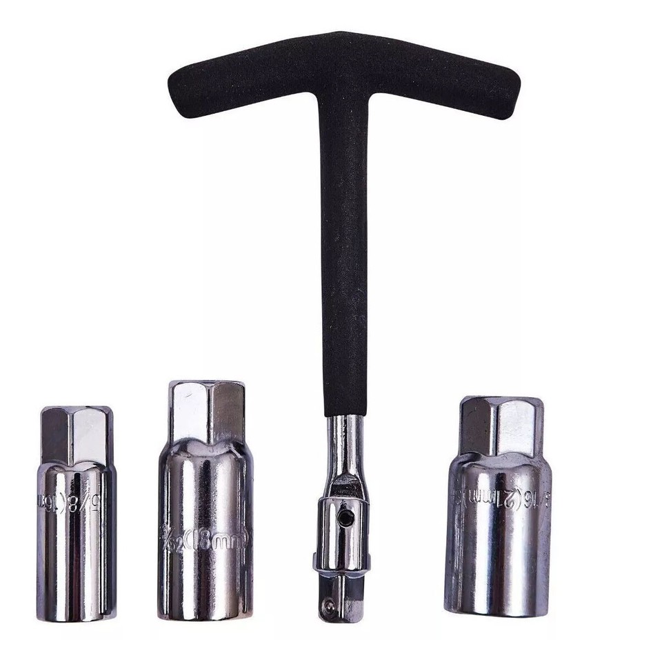 4PCS T-BAR SPARK PLUG SPANNER WRENCH SET REMOVER TOOL 3/8" 16 18 & 21mm ...