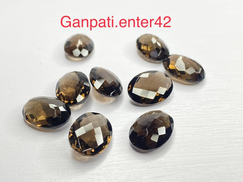 NATURAL SMOKY QUARTZ OVAL CHECKER BOARD CUT 18x13 MM 3 PCS LOT LOOSE ...