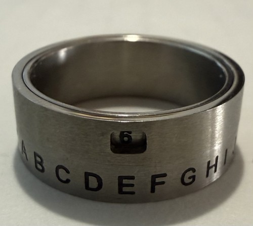 Stainless Steel Alphabet Number Secret Decoder Spinner Band Ring~Size ...