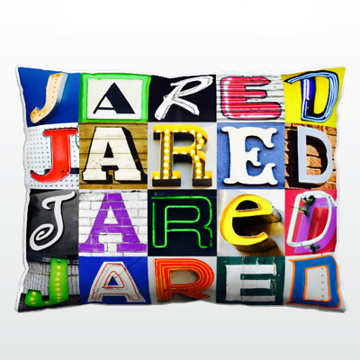 Personalized Pillow featuring the name JARED in photos of sign letters ...