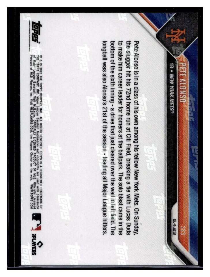 2023 Topps Now #383 Pete Alonso Blue Parallel Card #d 26/49 | eBay